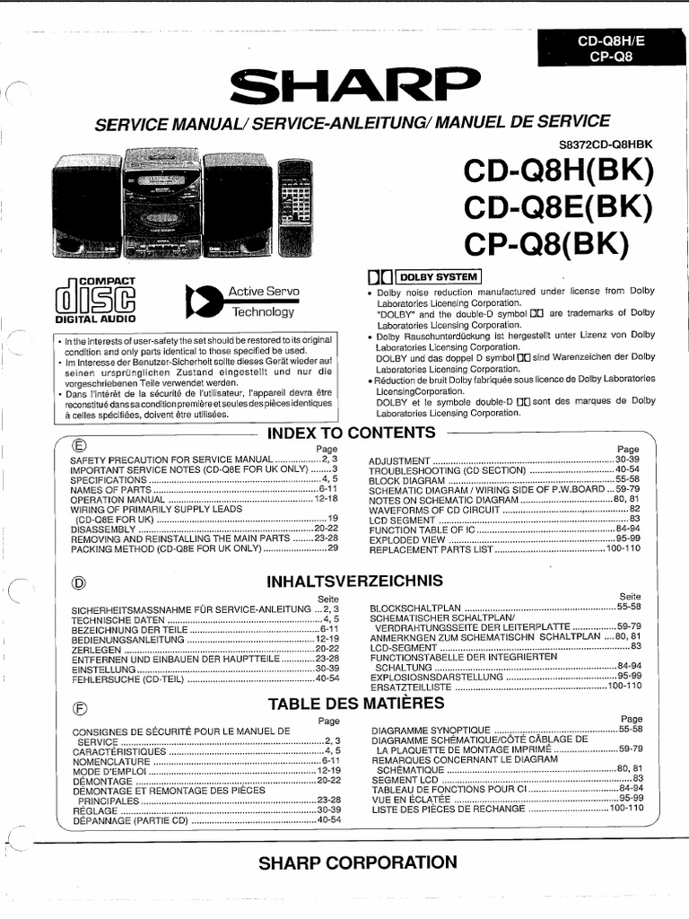 Sharp_Service Manual_CD-Q8H,CD-Q8E, CP-Q8 | PDF