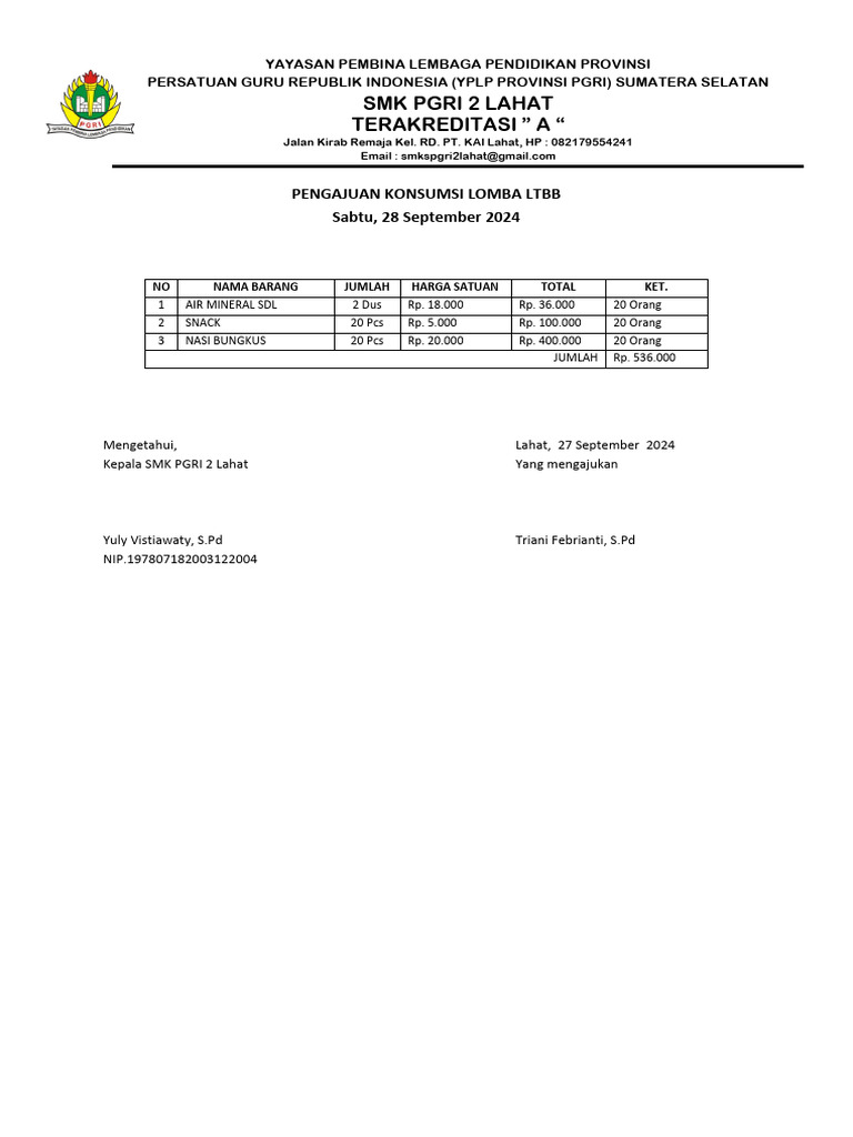 Pengajuan Konsumsi LTBB | PDF