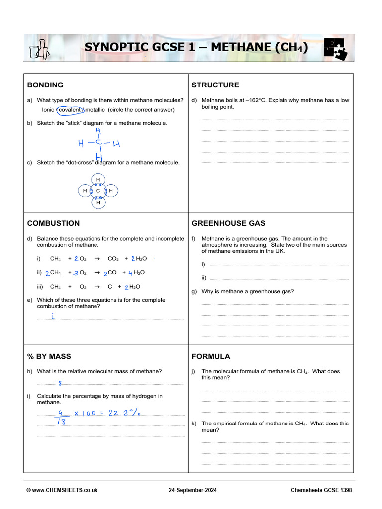Microsoft Word - Chemsheets GCSE 1398 (Synoptic 1 - Methane) | PDF