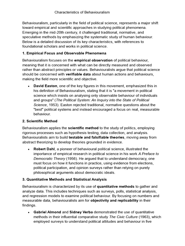 Characteristics of Behaviouralism 1 | PDF | Science | Politics