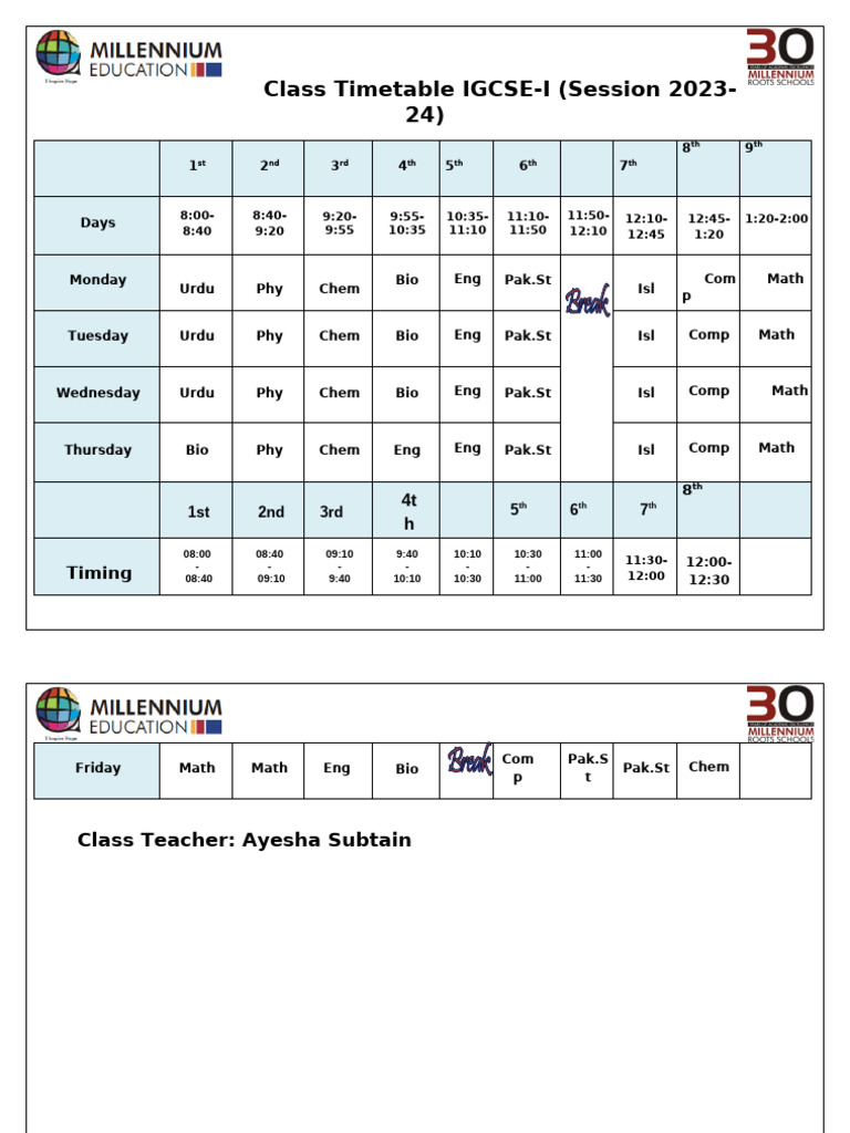 Class Timetable IG-1-5 | PDF