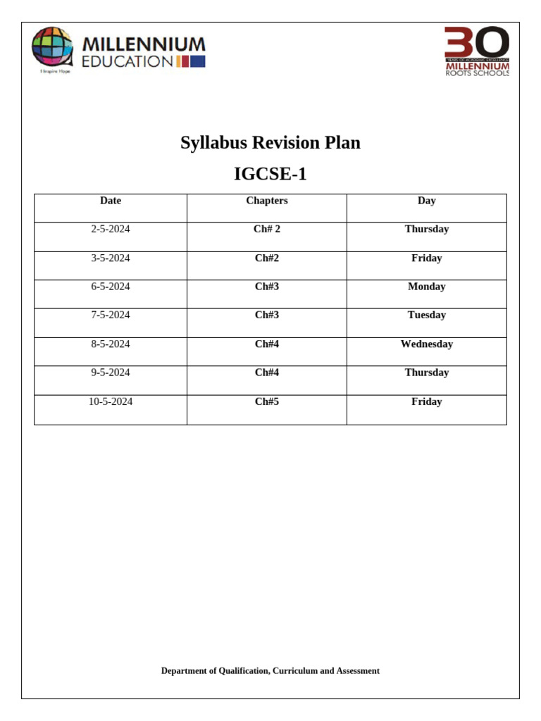 Revision Plan - Igcse 1 | PDF