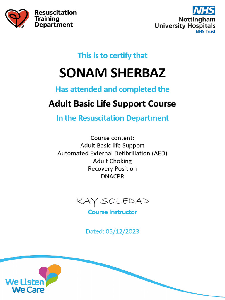 Adult Life Support Certification | PDF | Career & Growth | Wellness