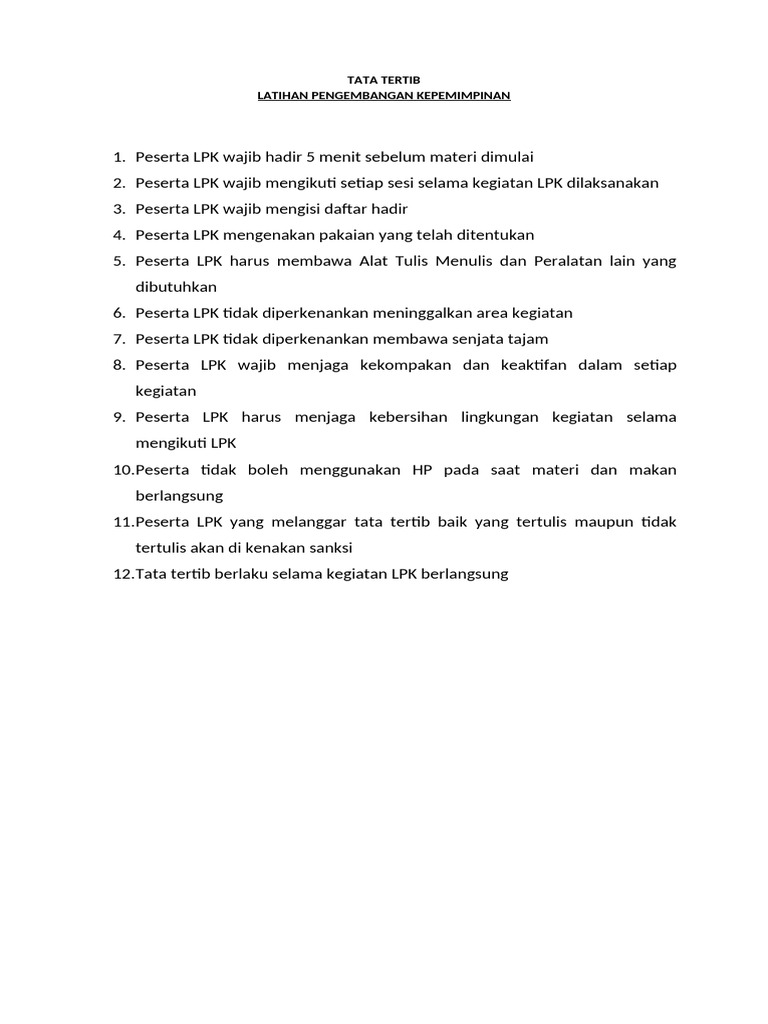 Tata Tertib LPK | PDF