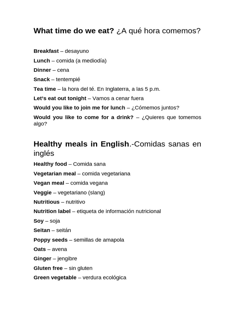 Food and Nutrition Vocabulary | PDF