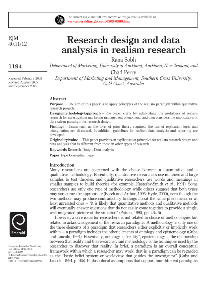 Research Design and Data Analysis in Realism Research | PDF