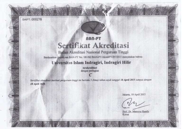 Sertifikat Akreditasi UNISI | PDF