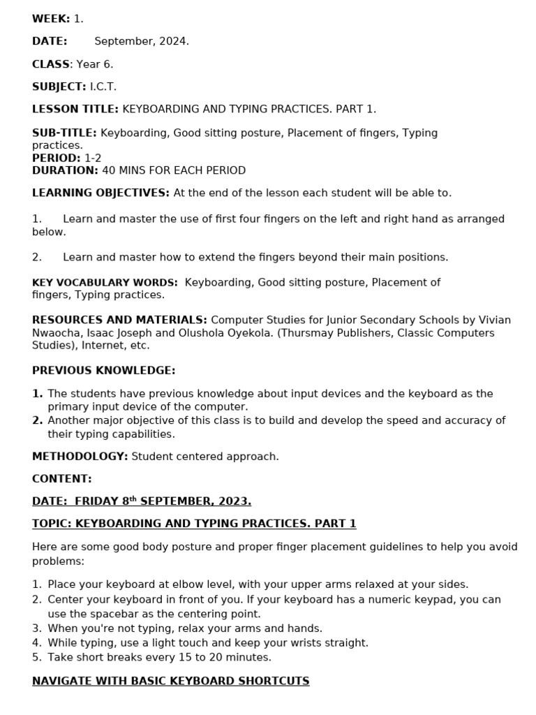 Year 6 Ict Week 1 & 2 Practical Lesson Plan Mr. Obayanju Ayodele First ...