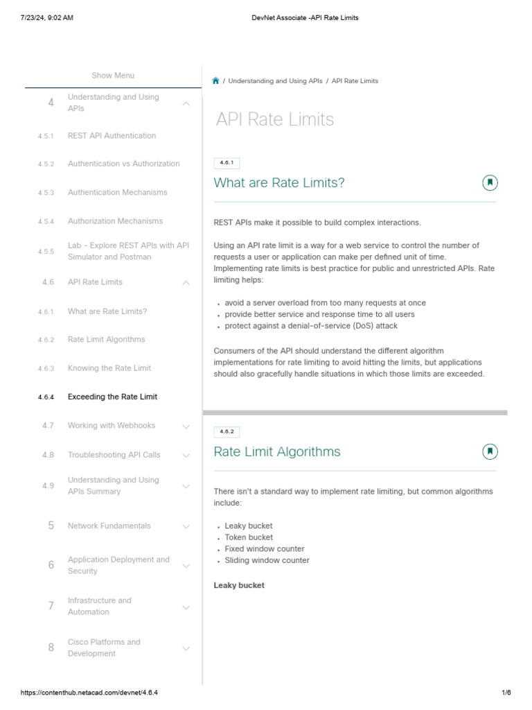 DevNet Associate - API Rate Limits | PDF