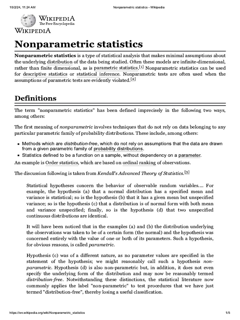 Nonparametric Statistics - Wikipedia | PDF