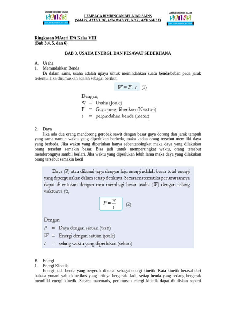 Ringkasan Materi IPA Kelas 8 SMP (Bab 3,4,5, Dan 6) | PDF