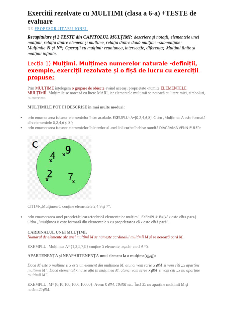 Exercitii Rezolvate Cu MULTIMI | PDF