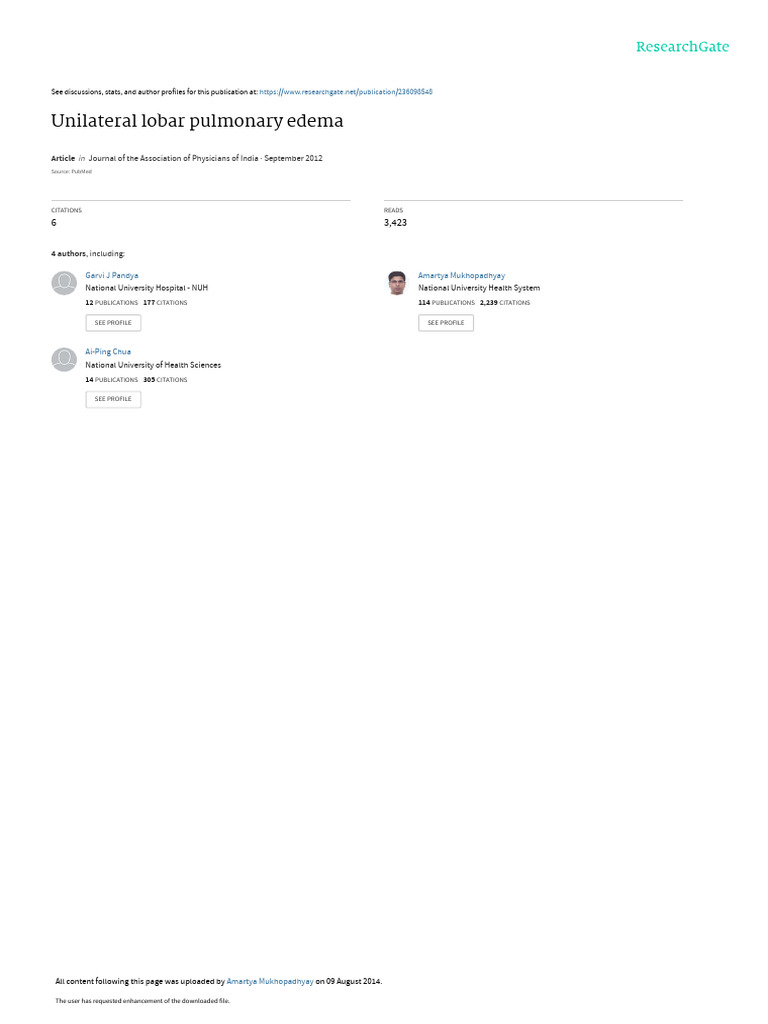 Unilateral Lobar Pulmonary Edema | PDF | Lung | Blood Pressure
