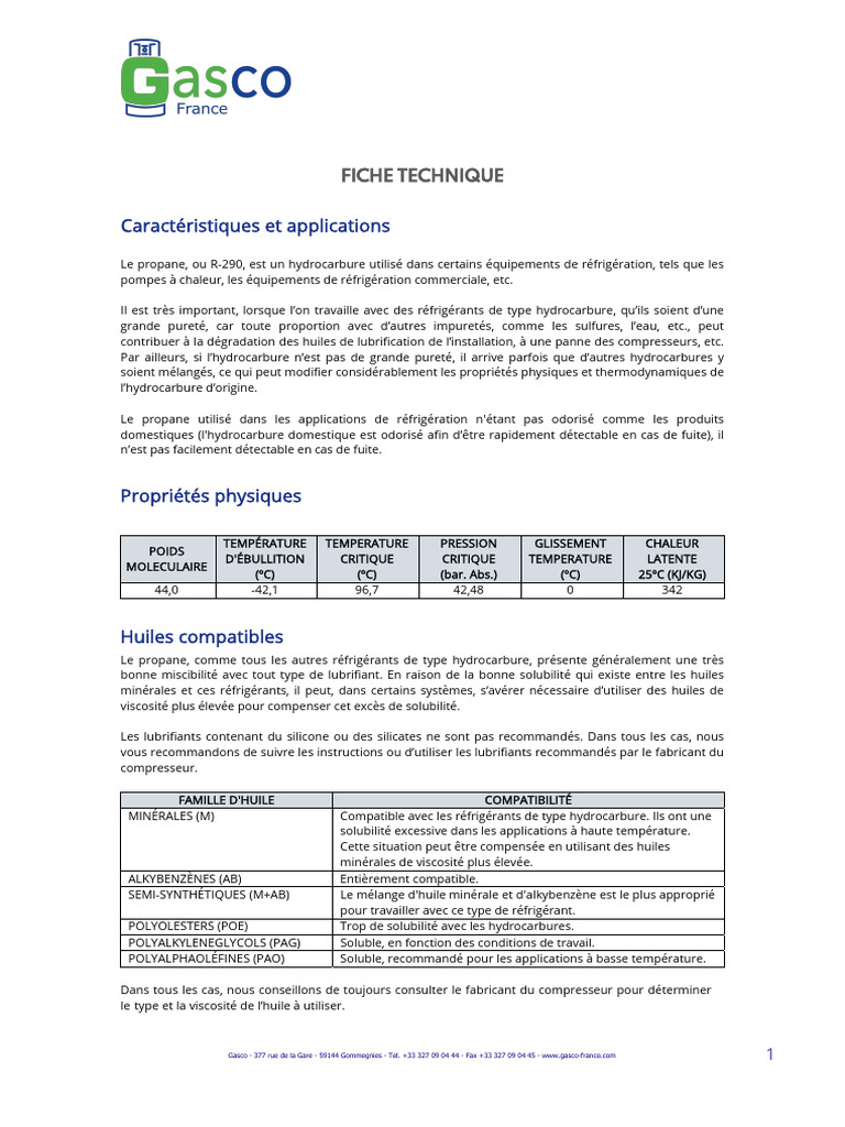 R-290 (Propane) : Caractéristiques Et Applications | PDF