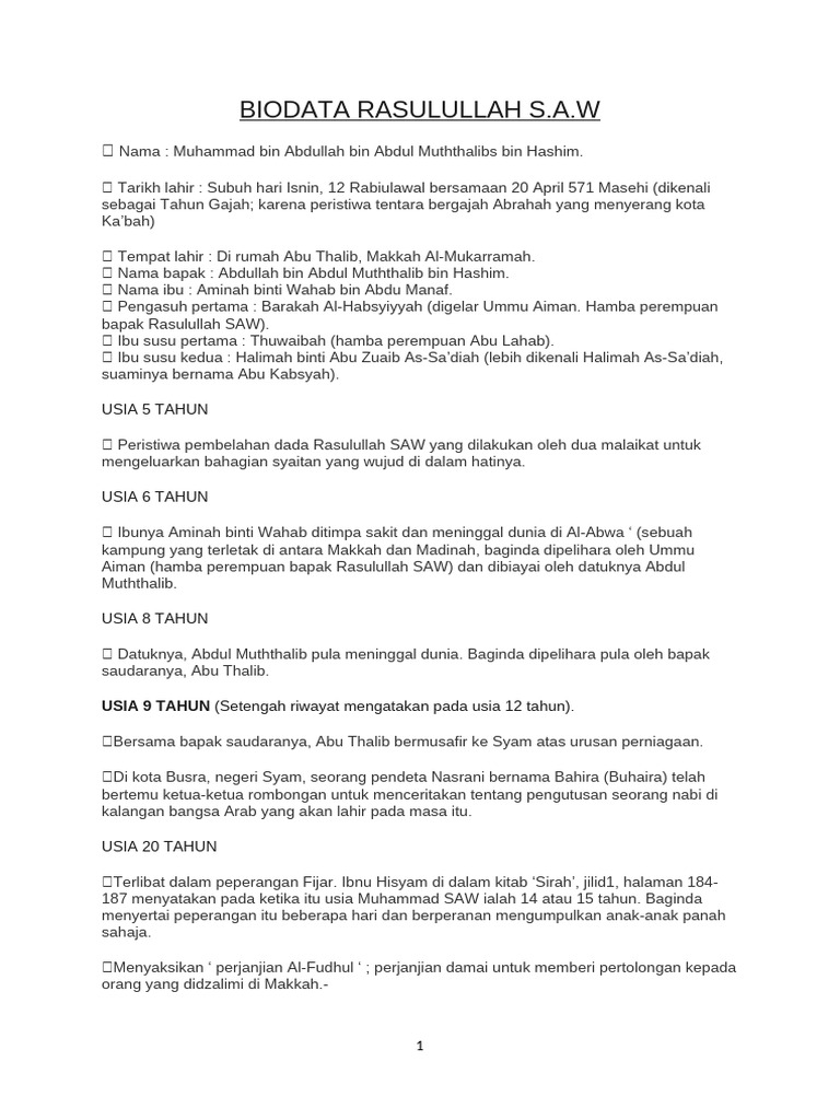 Biodata Rasulullah S | PDF