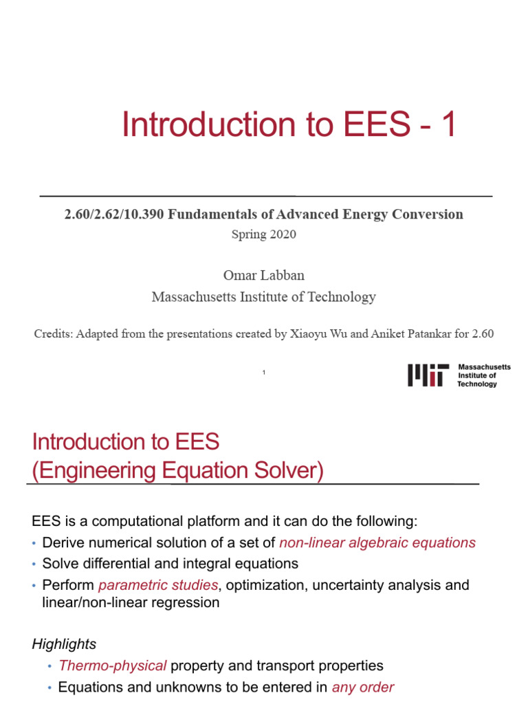 EES Intro1 | PDF | Équations