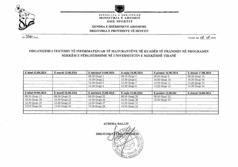 Kalendari I Testimit Te Informatizuar Per Pranimet Ne Mjekesi | PDF