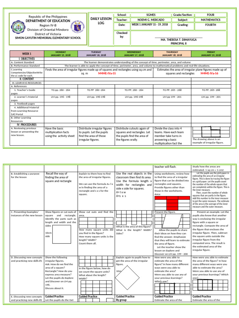 DLL in Mathematics 4 Week 1 Quarter 4 The K To 12 Way | PDF