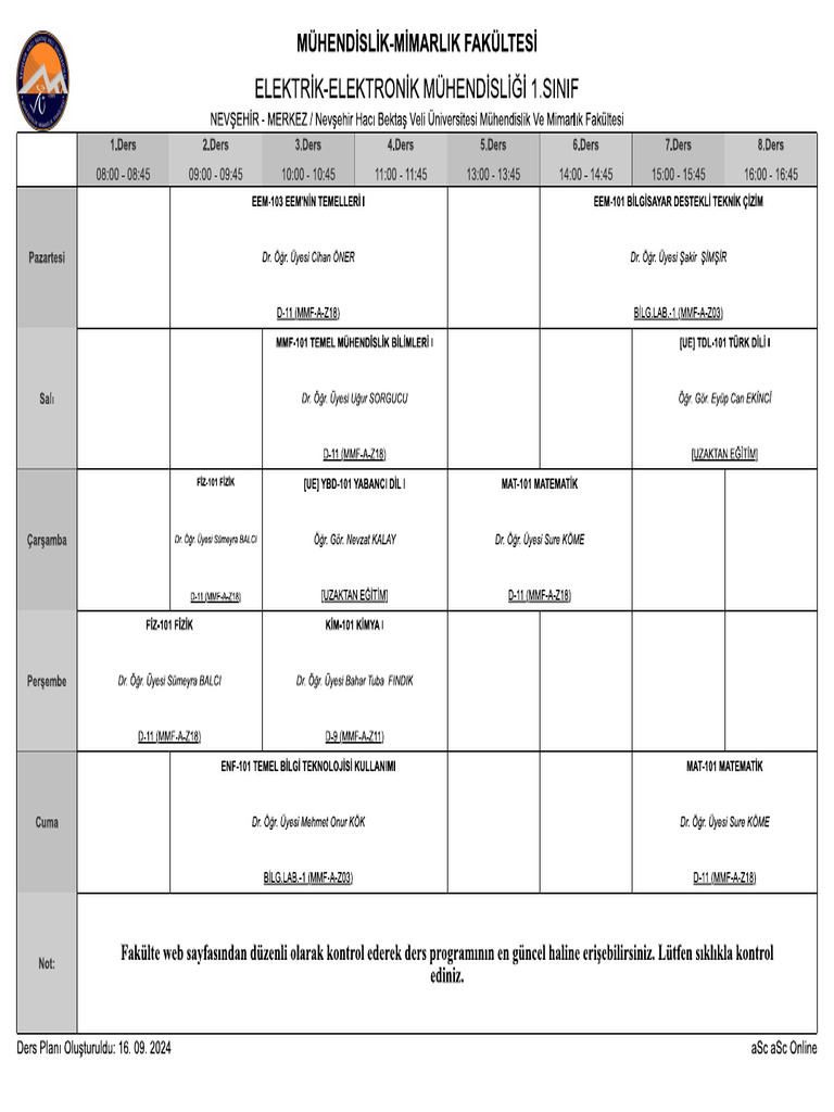 2024 2025 1 Guz Ders Programi Eem | PDF