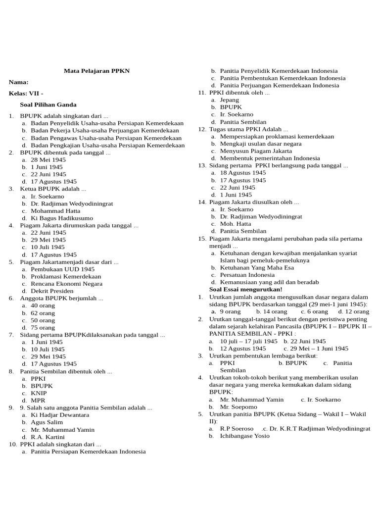 Soal Asesmen 1 PPKN | PDF