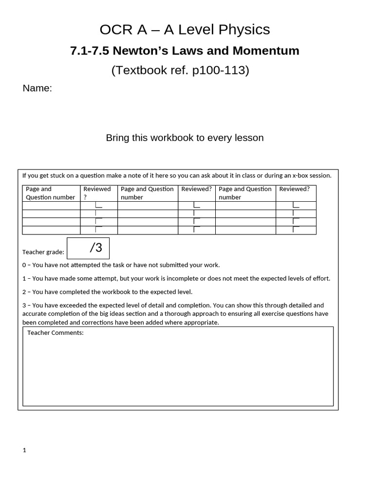 7 Newton - S Laws and Momentum Workbook | PDF