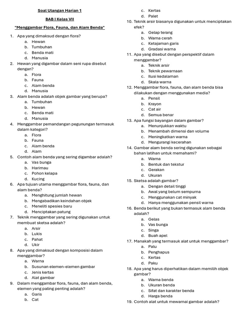 Soal Ulangan Harian 1 SBK | PDF