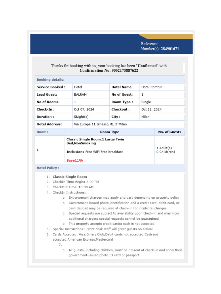 Hotel Voucher - Balram | PDF