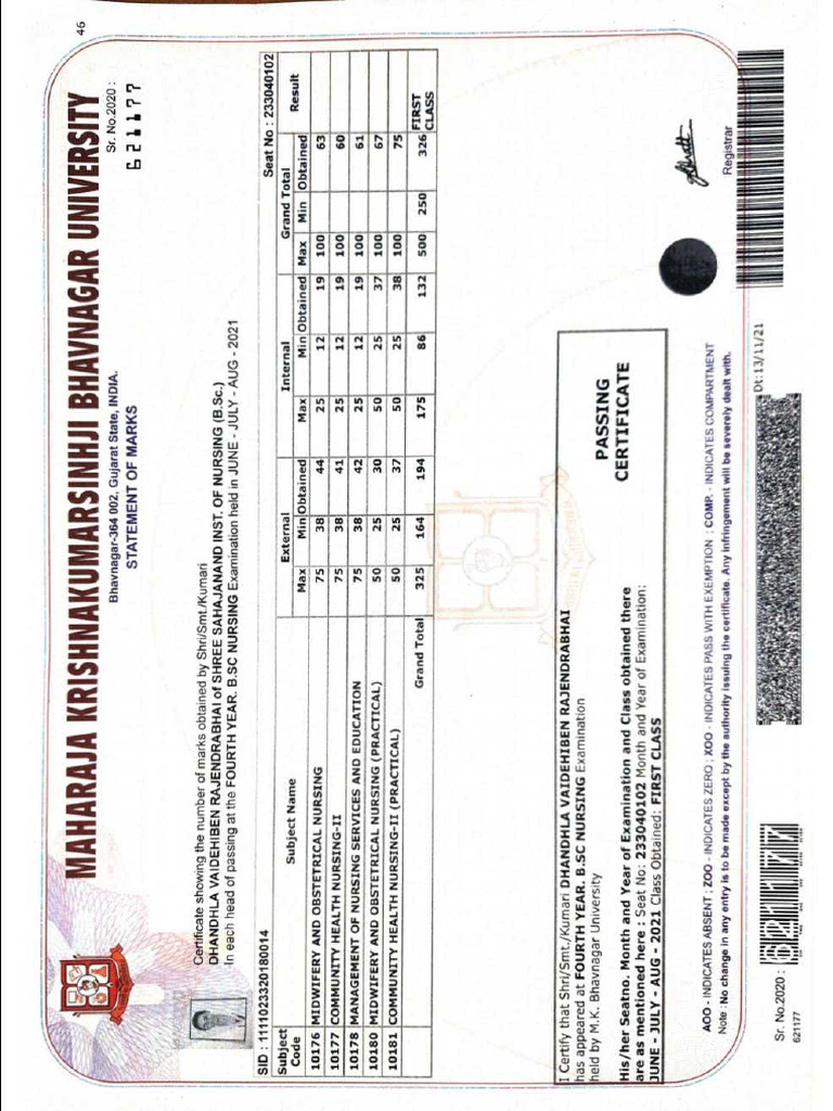 4th Year Marksheet Pdf