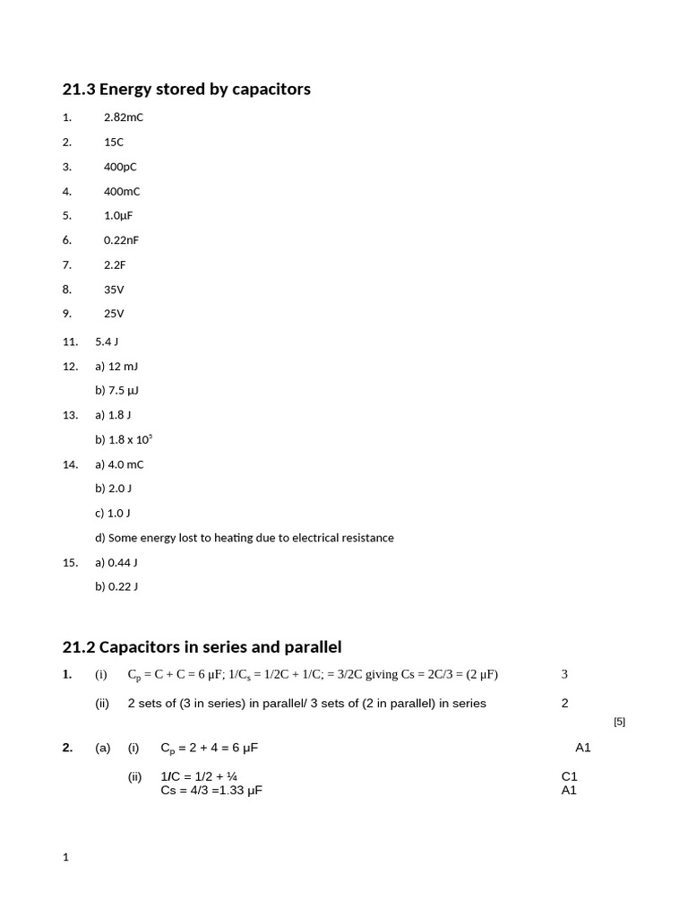 21 Capacitance Workbook ANSWERS | PDF