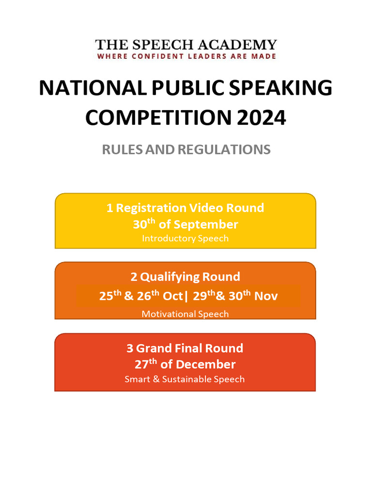 Rules and Regulations For 2024 National Public Speaking Competition - Booklet | PDF