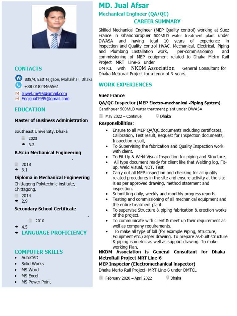 CV of Engr MD - Jual Afsar (QAQC Inspector Welding) | PDF