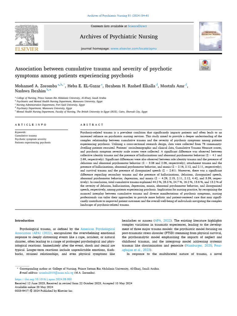 Association Between Cumulative Trauma and Severity of Psychotic ...