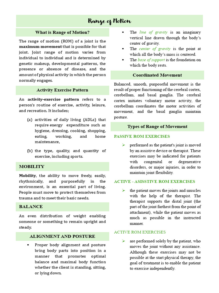 Range of Motion Notes | PDF