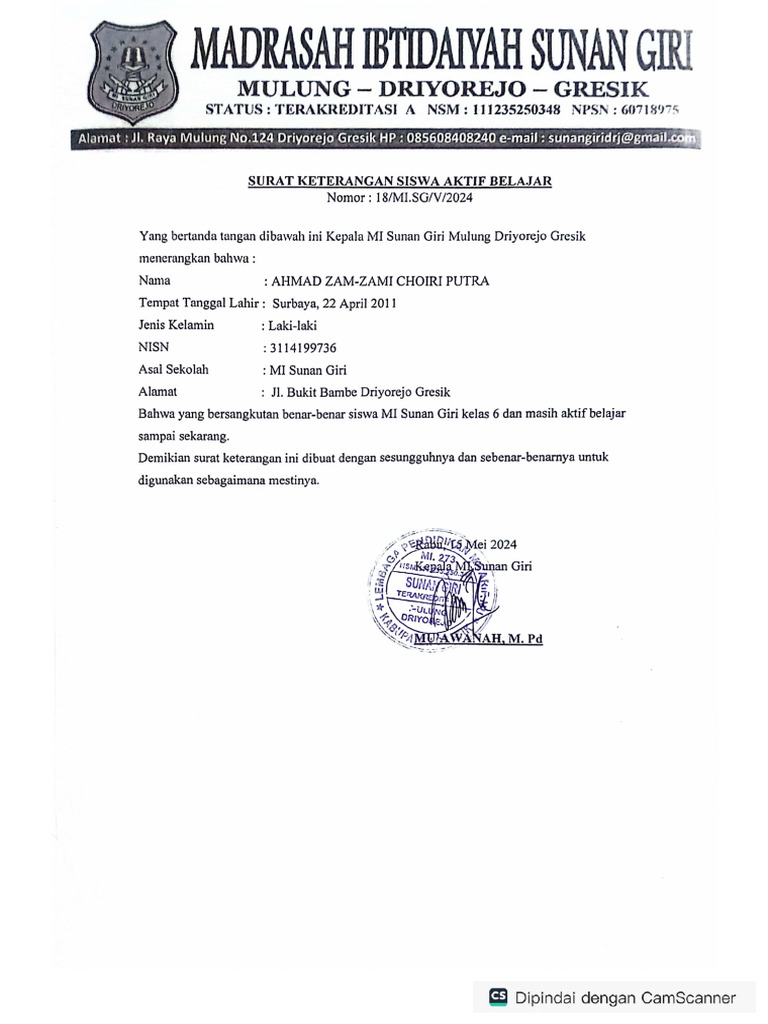 Surat Aktif Belajar Zami | PDF