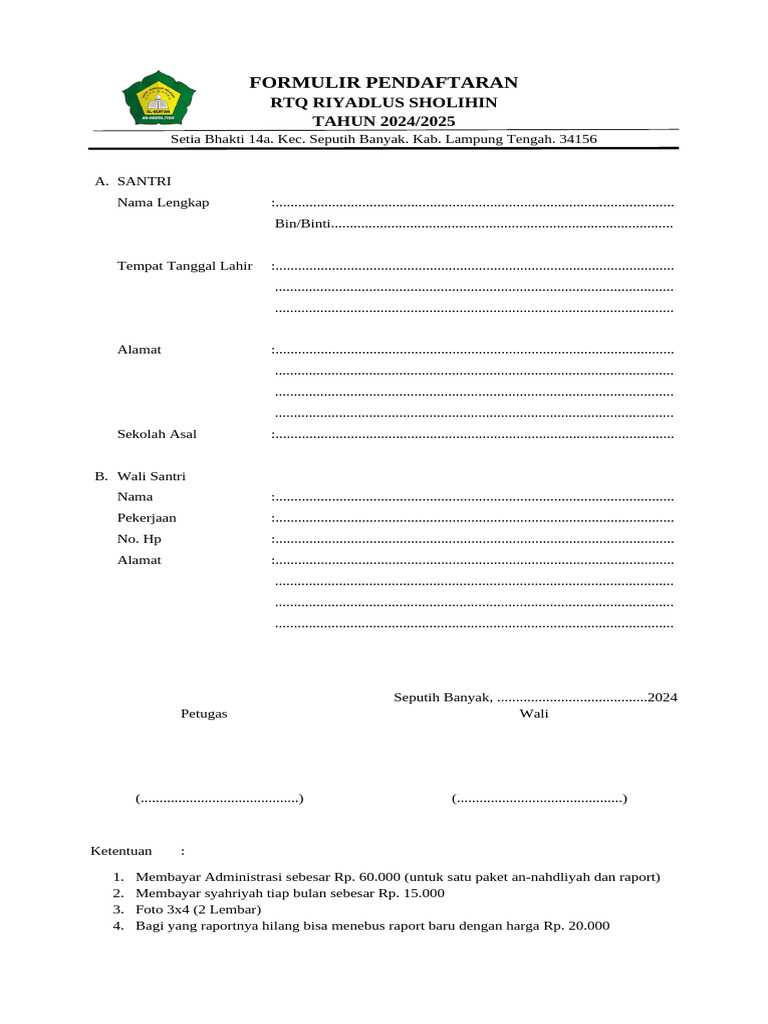 Formulir Pendaftaran Pdf