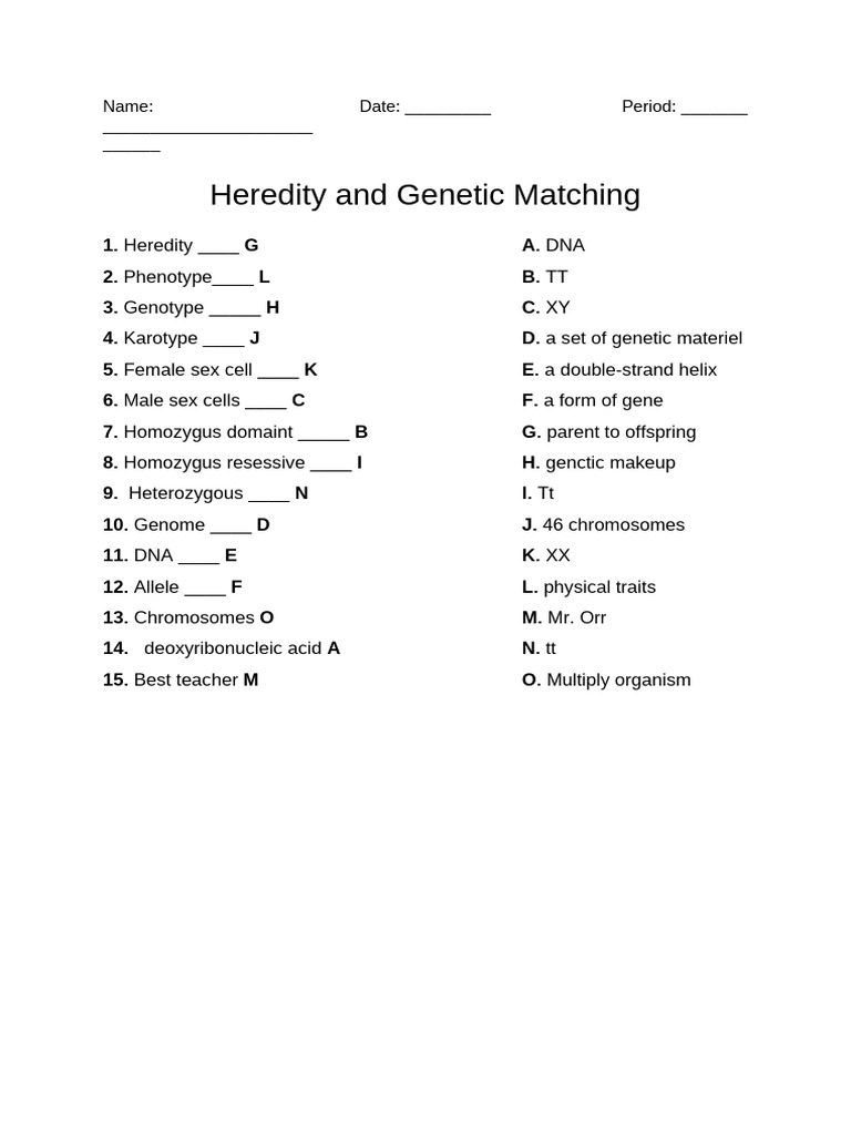 Heredity and Genetic Matching Answer Key 1cf233 6163fc38 | PDF