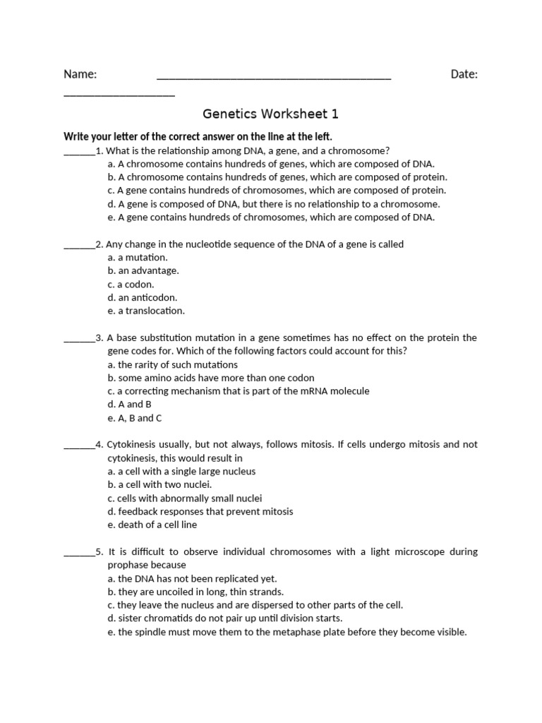 Genetics Worksheet 1 (Grade 7) | PDF