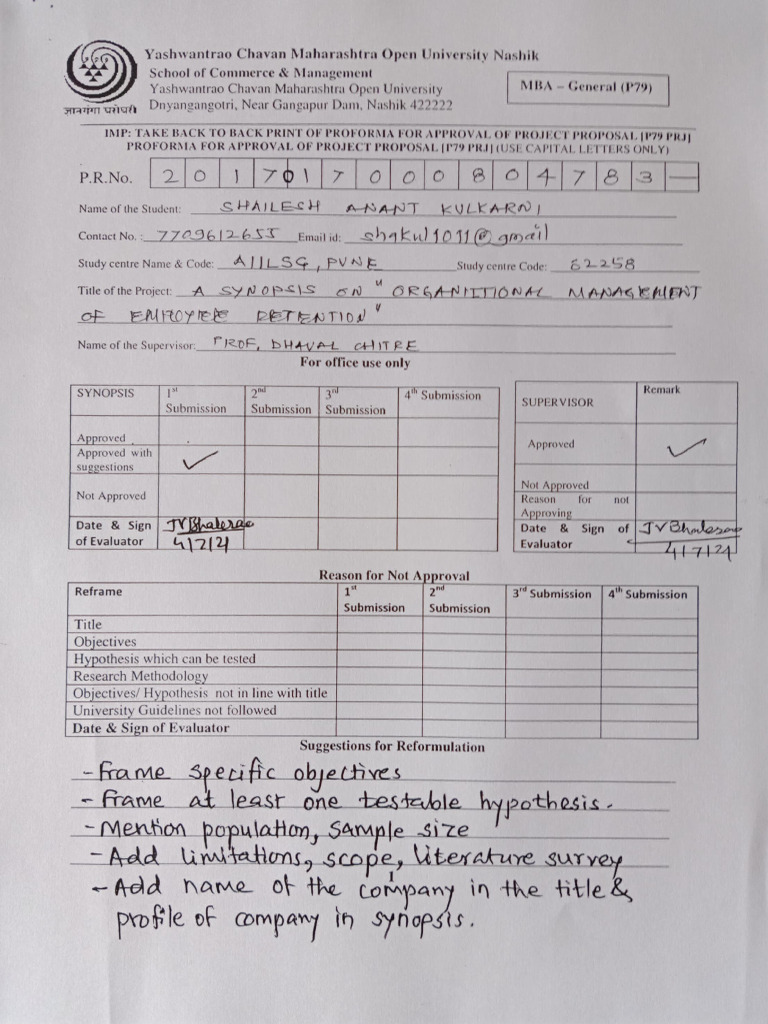 MBA Synopsis Approval | PDF