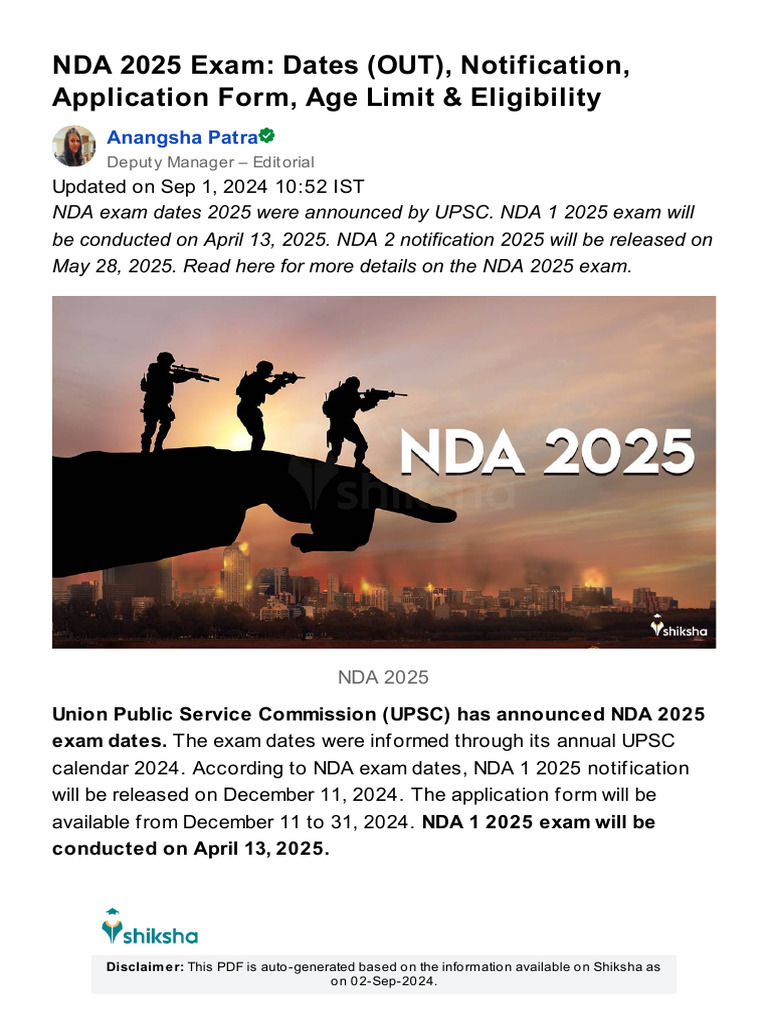 NDA 2025 Exam: Dates (OUT), Notification, Application Form, Age Limit ...