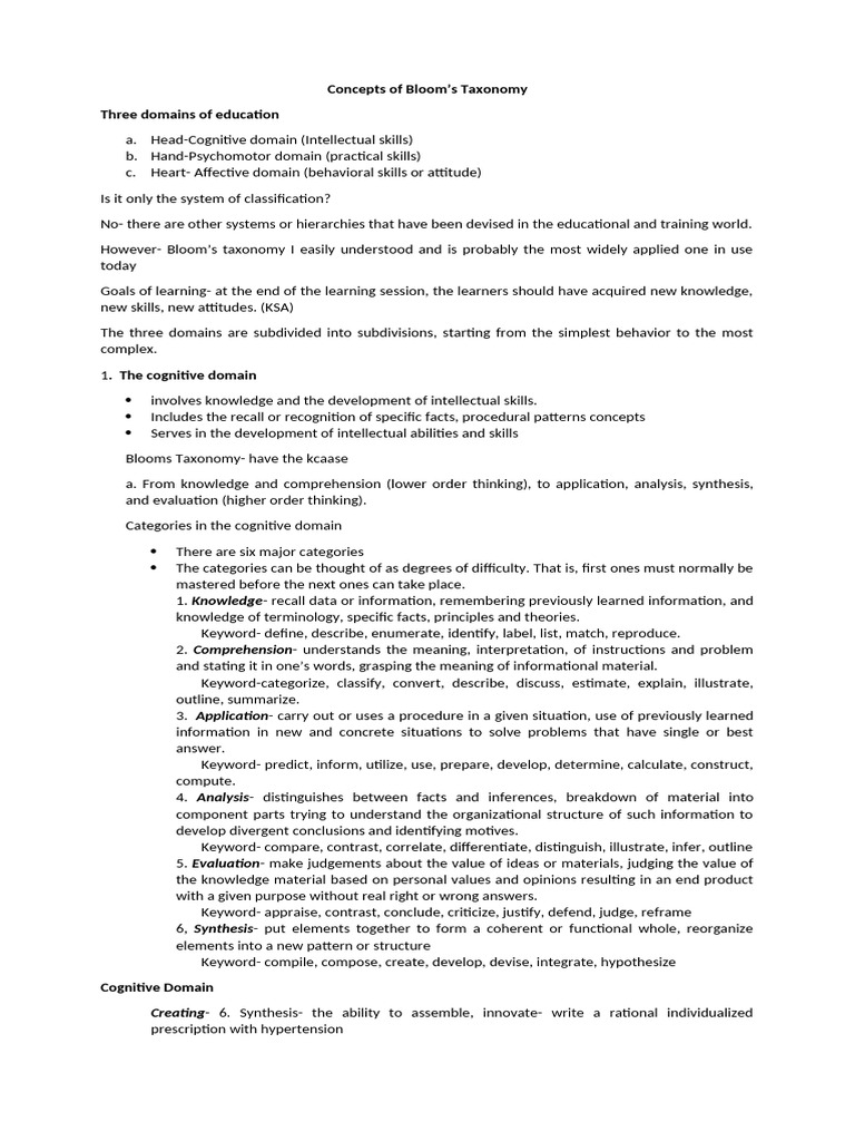 Concepts of Bloom Taxonomy | PDF | Psychological Concepts | Behavior Modification