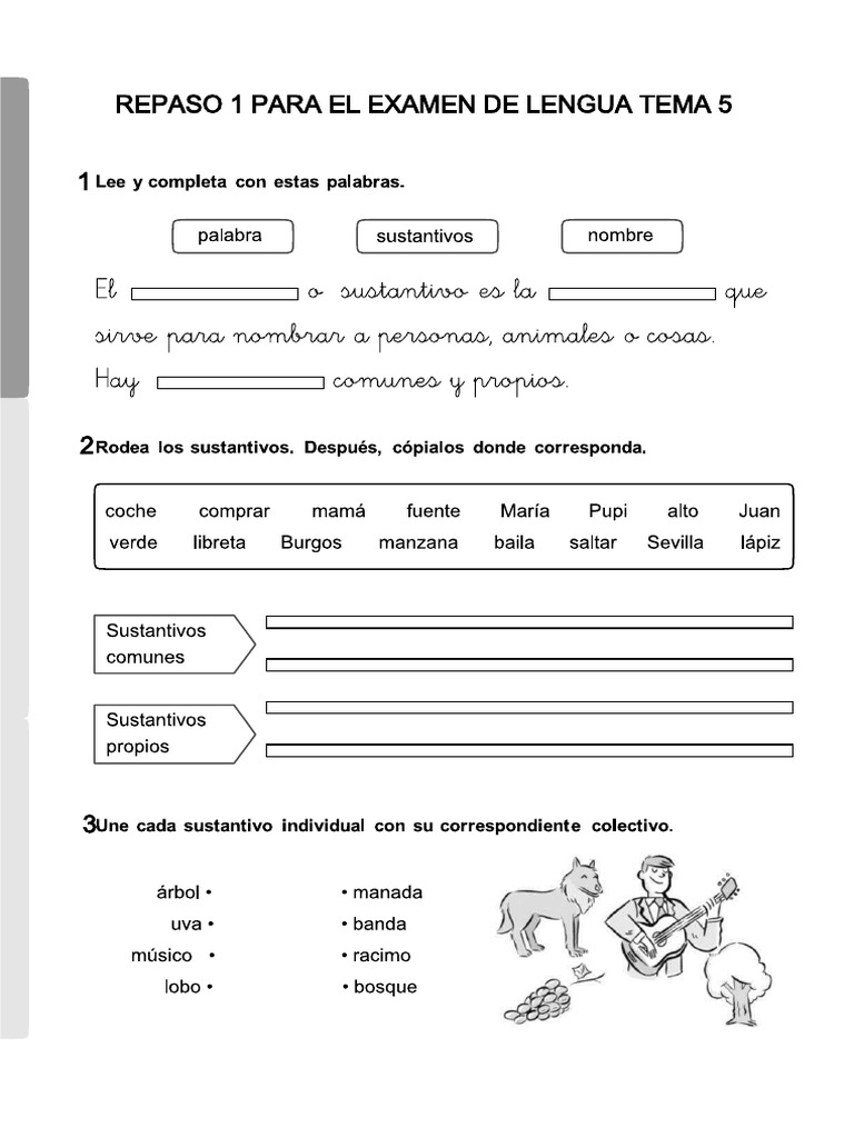Repaso de Lengua Del Tema 5 El Sustantivo | PDF