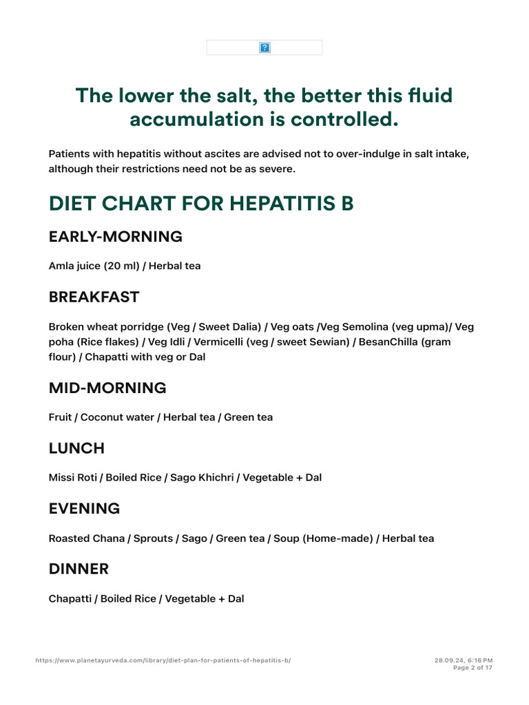 Diet Plan for Hepatitis B - Best Food to eat in Hepatitis B | PDF