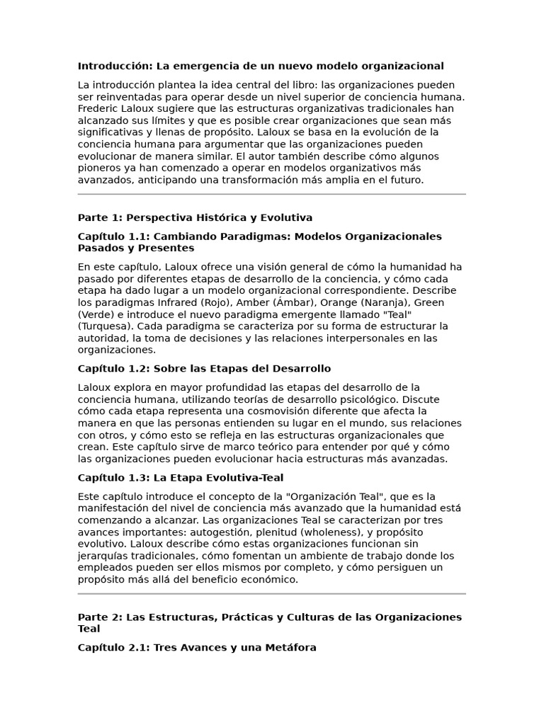 Resumen Frederic Laloux, Reinventing Organizations | PDF