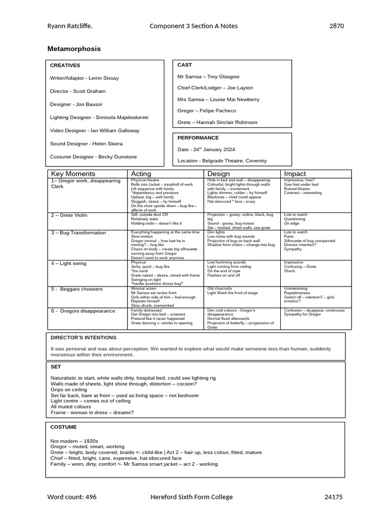 Metamorphosis Notes | PDF