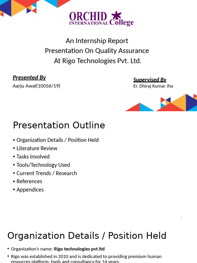 An Internship Report Presentation On Quality Assurance at Rigo Technologies Pvt. LTD | PDF ...