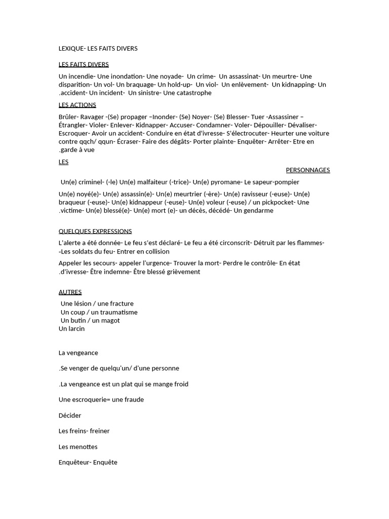 Lexique Des Faits Divers | PDF