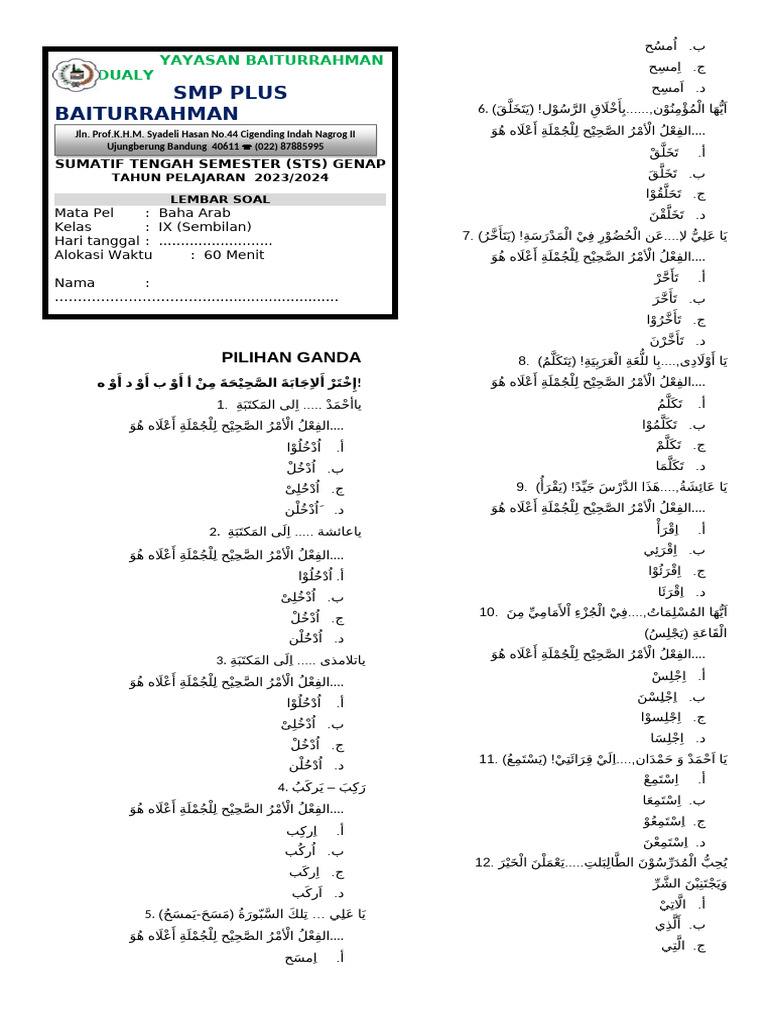 Soal Bahasa Arab STS GENAP | PDF
