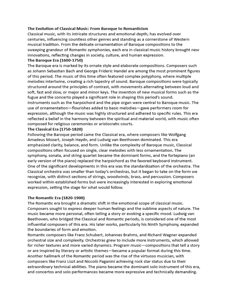 The Evolution of Classical Music - From Baroque To Romanticism | PDF ...