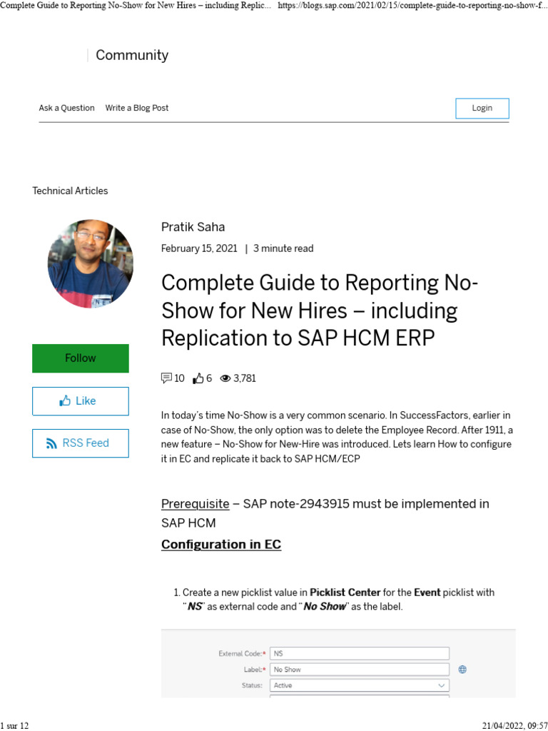 SF Bib Complete Guide To Reporting No-Show For New Hires - Including Replication To SAP HCM ERP ...