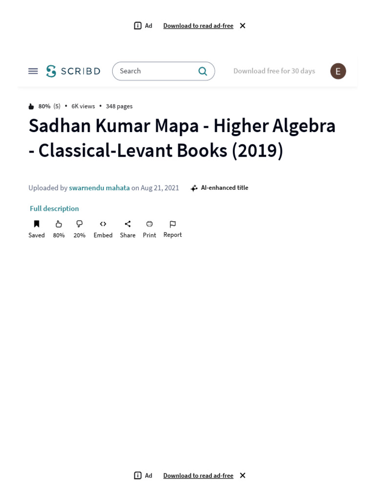 Sadhan Kumar Mapa - Higher Algebra - Classical-Levant Books (2019) - PDF | PDF